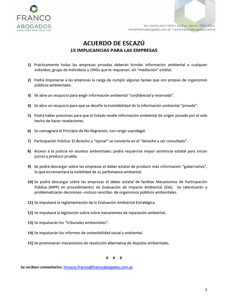 ACUERDO DE ESCAZÚ - 15 Implicancias | PDF