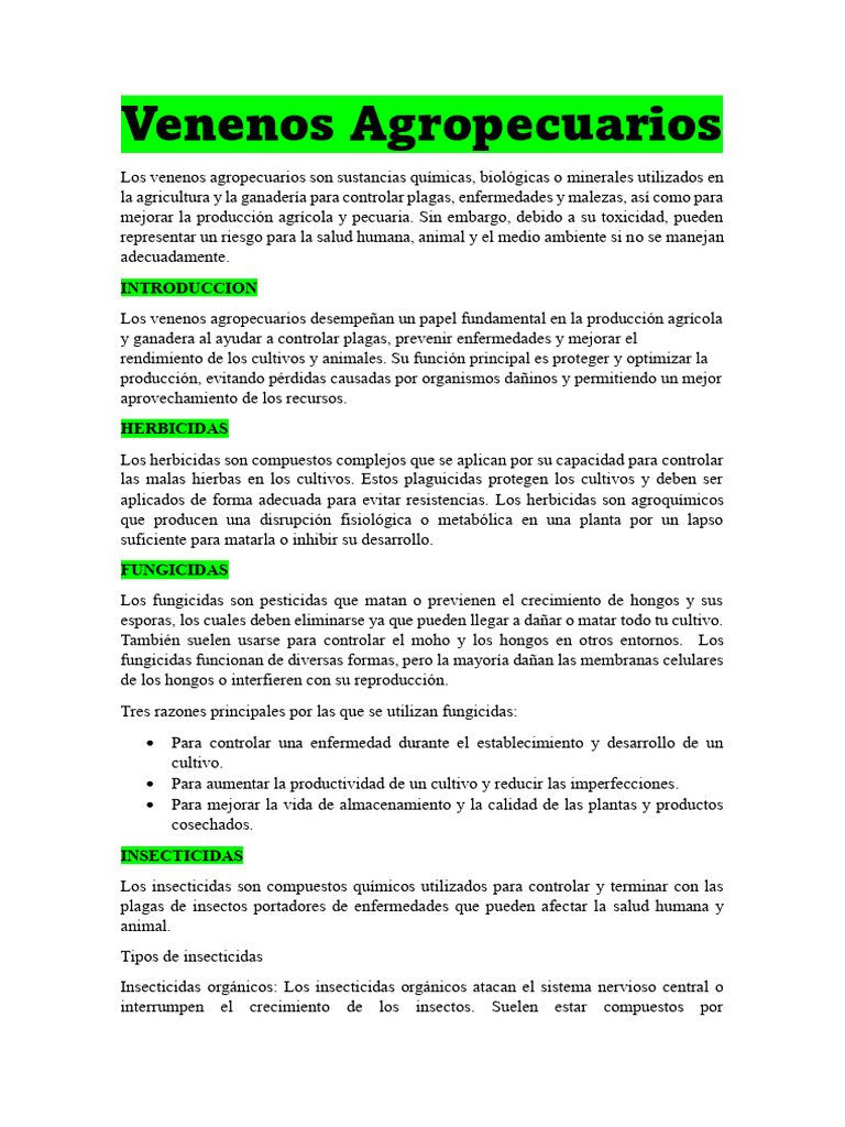 Venenos Agropecuarios: Tipos y Riesgos | PDF | Pesticida | Plaga ...
