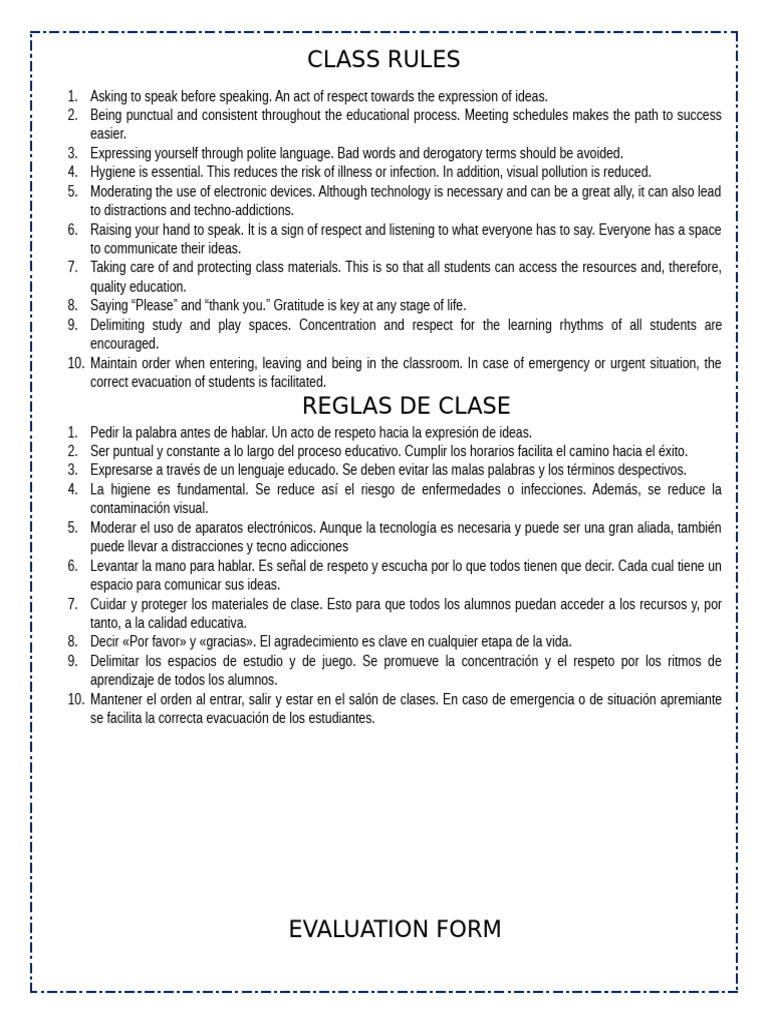 Reglas y Evaluación en Clase | PDF