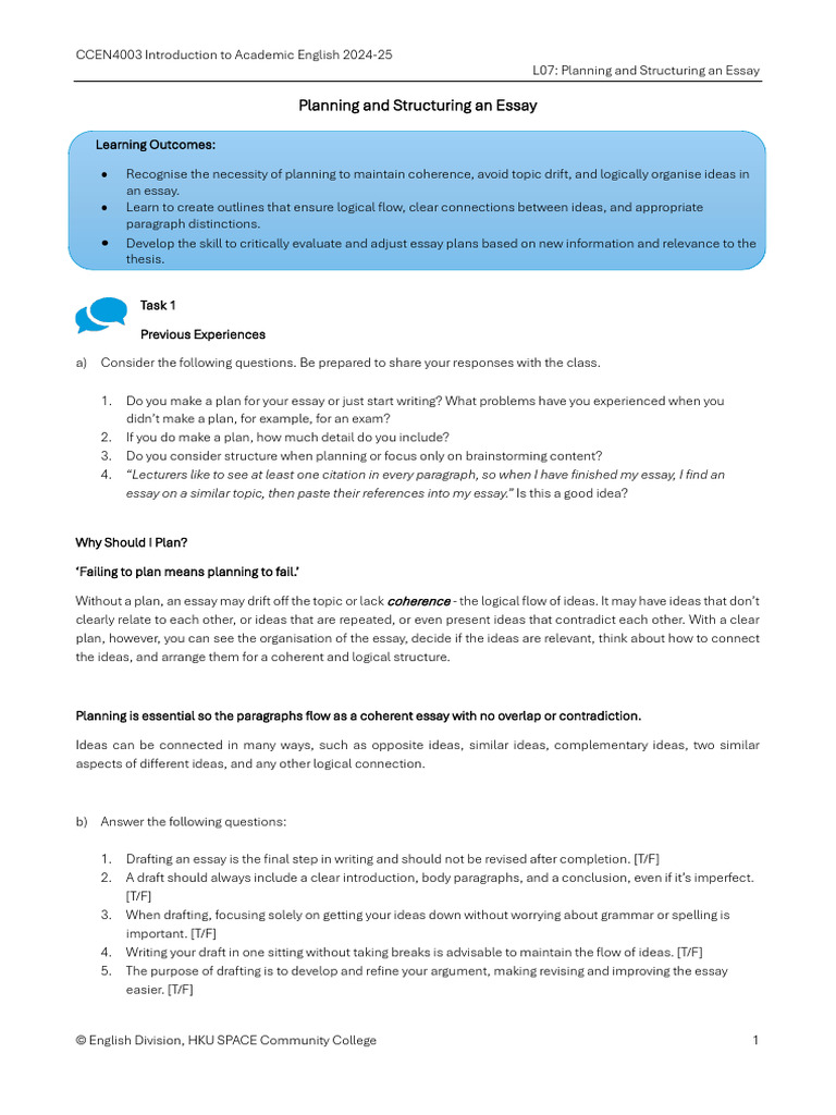 L07 Planning and Structuring An Essay (S) | PDF | Essays | Globalization