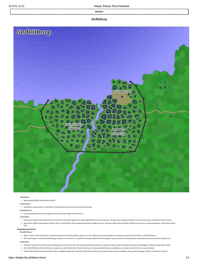 Donjon Fantasy Town Generator 1 | PDF