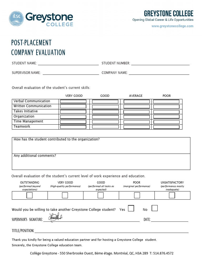 Co-Op Post Placement Company Evaluation Form | PDF | Industrial And ...