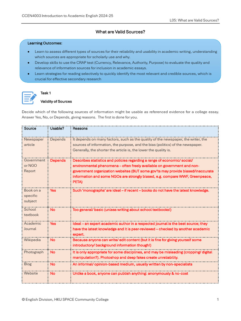 Valid Sources for Academic Writing | PDF | Essays | Bias