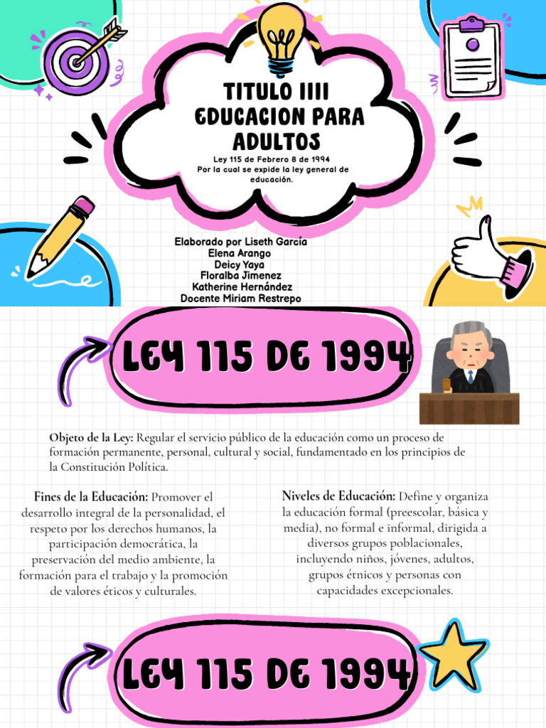 Ley 115 de Febrero 8 de 1994 Por La Cual Se Expide La Ley General de Educación. | PDF ...