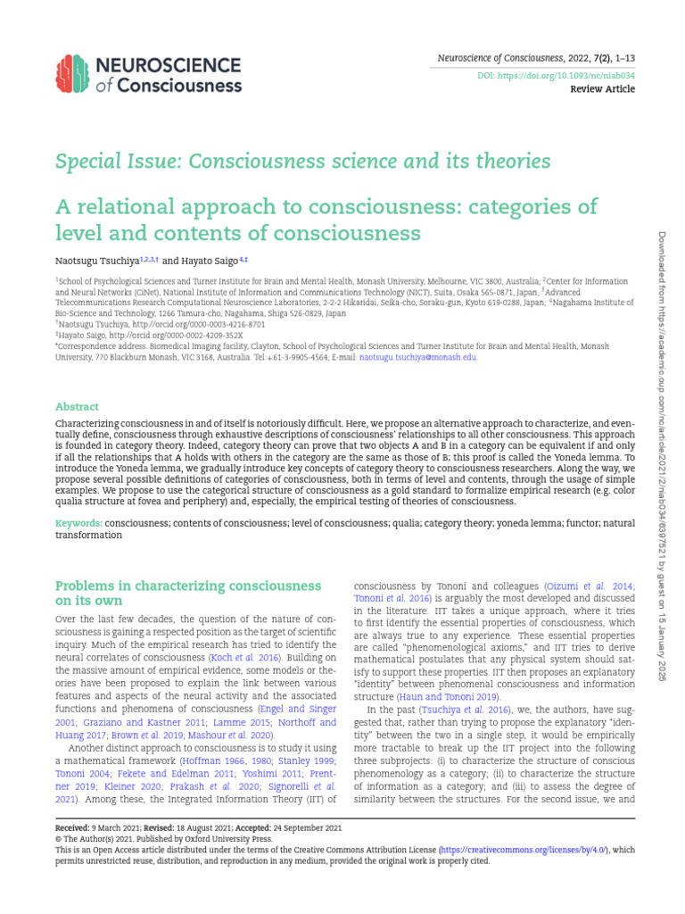 A Relational Approach To Consciouness | PDF | Category Theory ...