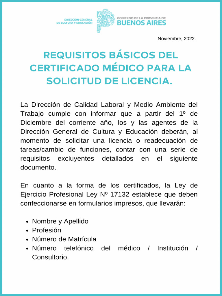 Requisitos Certificado Médico - Lic Medicas | PDF