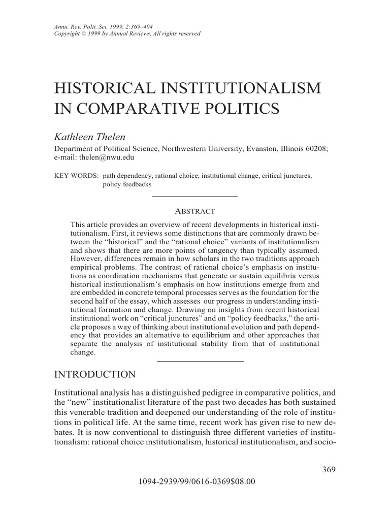 Institucionalismo Histórico en Perspectiva Comparada | PDF ...