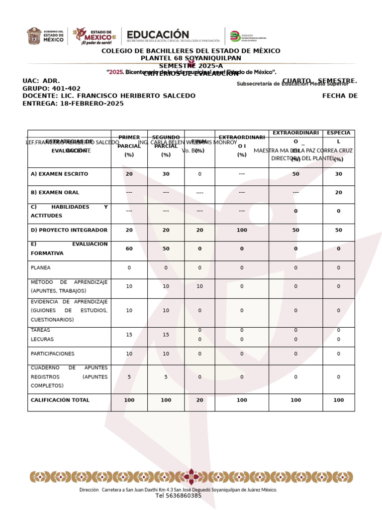 CRITERIOS DE EVALAUCIÒN ADR 2DO SEM | PDF | Pruebas | Evaluación educativa y evaluación