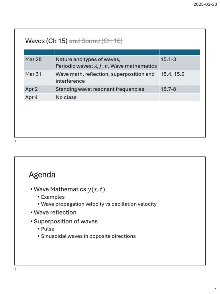 2025 - Mar 31 - Wave Math - Interference - v2 - Prelecture | PDF | Waves | Wavelength
