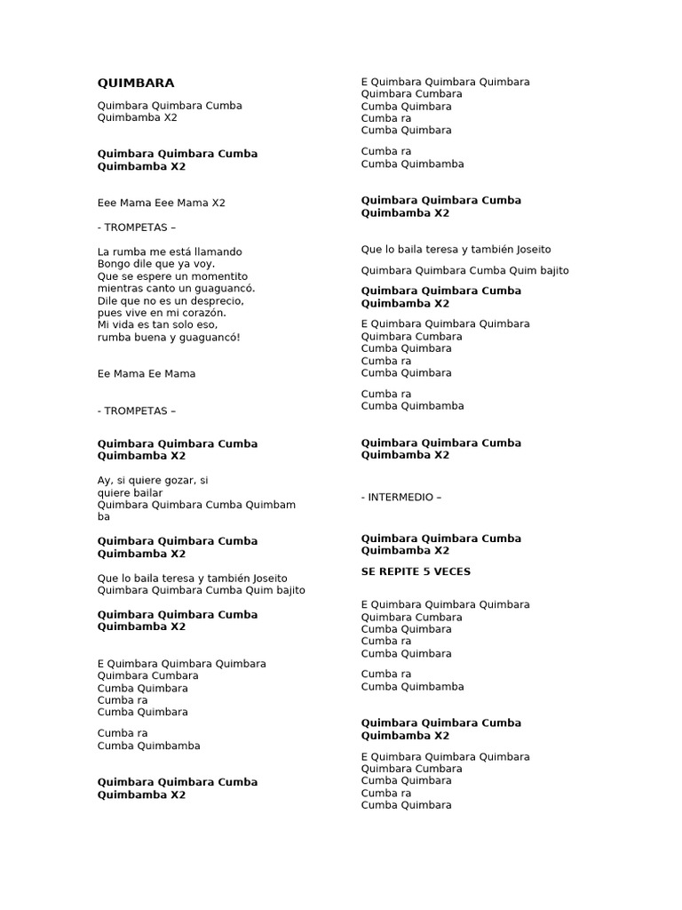 Letra de "Quimbara" de Celia Cruz | PDF