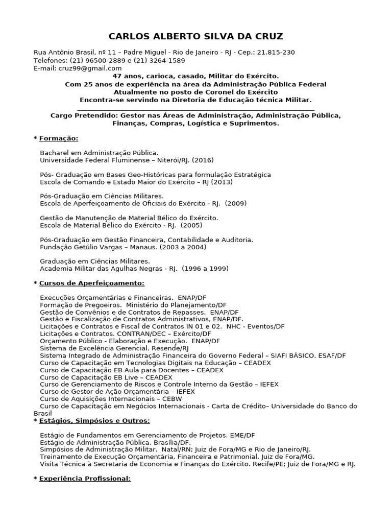 CV Cruz Outubro de 2024 Gestor | PDF | Militar