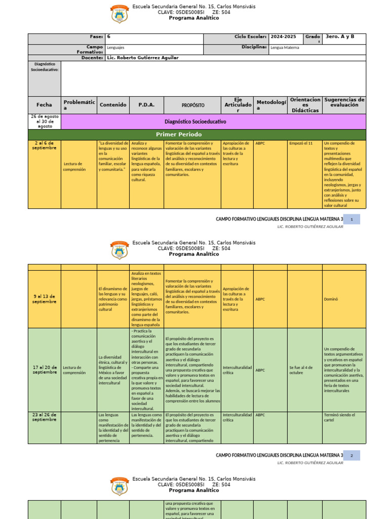 Plaa Analitico Tercero 2425 | PDF | Ensayos | México