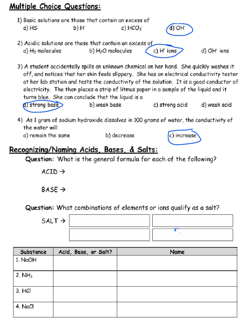 Identifying Acids, Bases, or Salts, Naming, Formulas | PDF