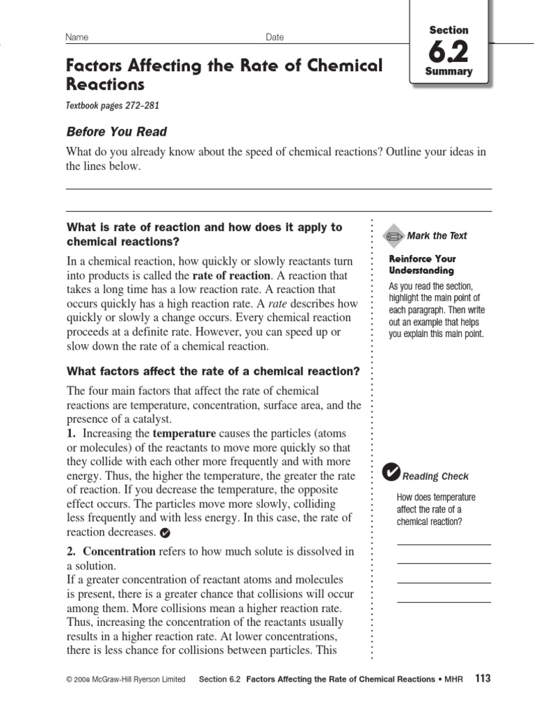 Factors Affecting Rates of Reactions Practice | PDF | Reaction Rate ...