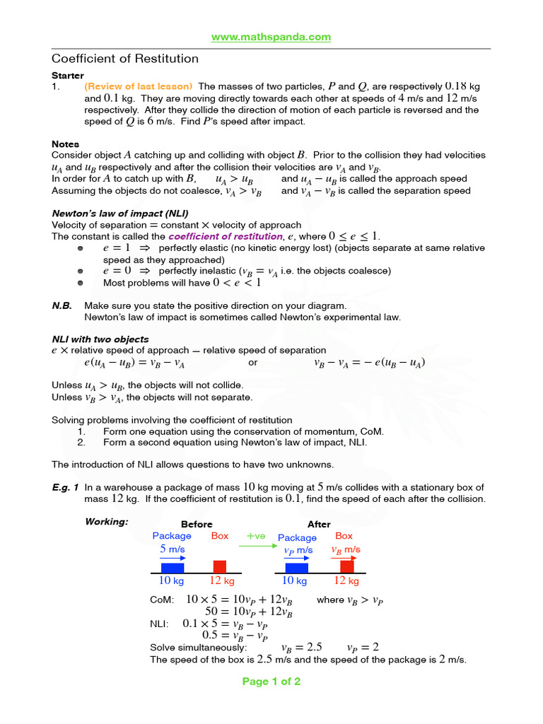 Coefficient of Restitution LESSON | PDF | Collision | Mechanics