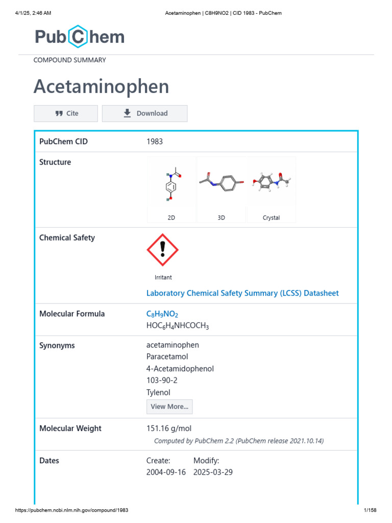 Acetaminophen: Molecular Structure & Data | PDF