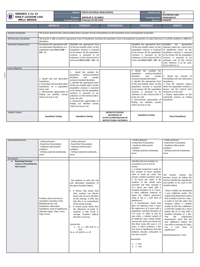 Statistics and Probability II-3 | PDF | Null Hypothesis | Hypothesis