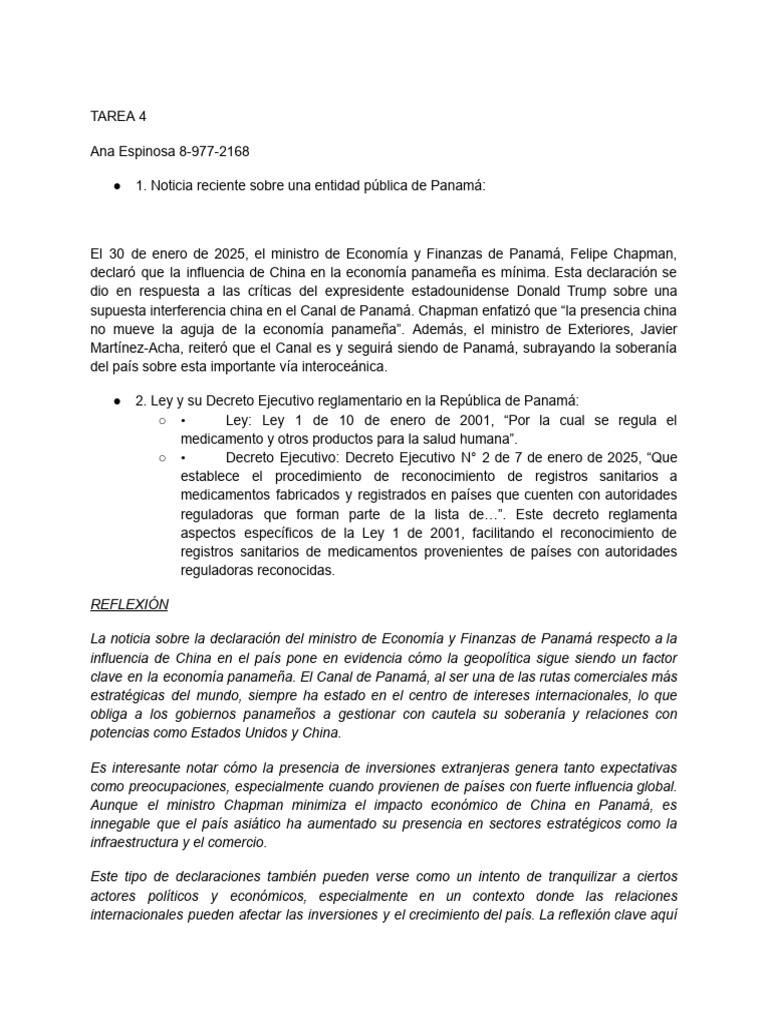 Tarea 4 Derecho Admin 1 | PDF | Panamá | China