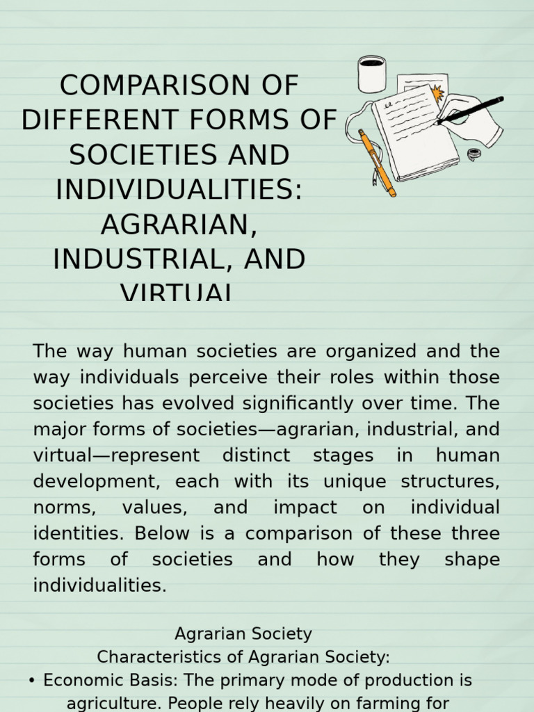 Comparing Agrarian, Industrial, and Virtual Societies | PDF | Society ...