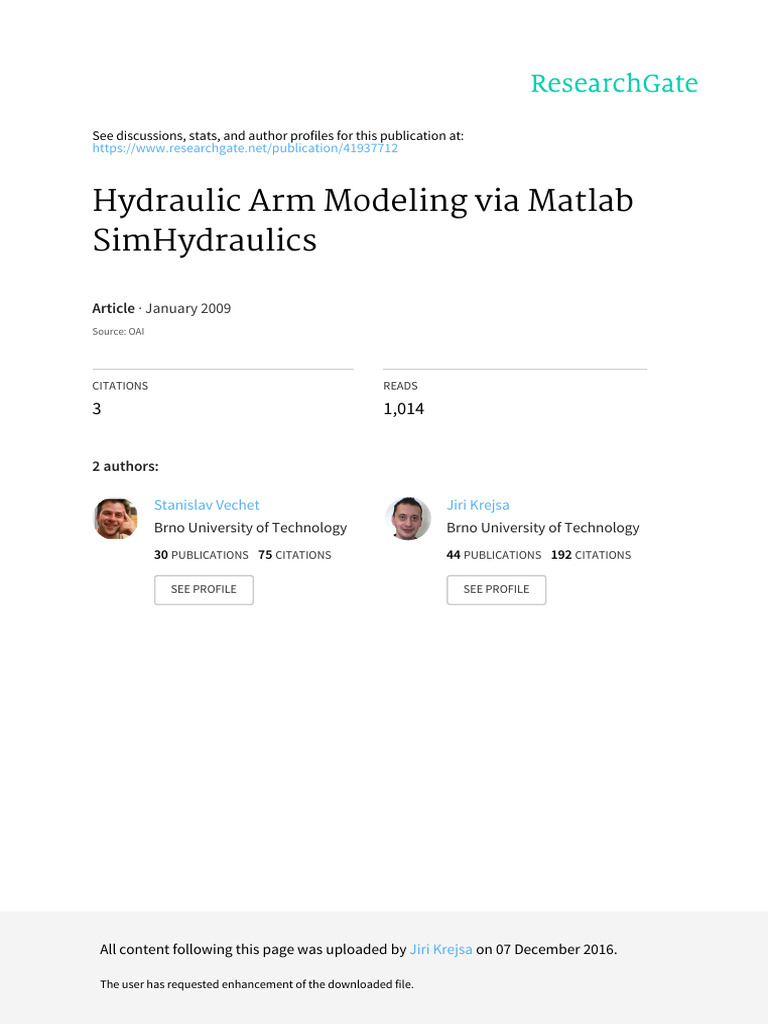 Hydraulic_Arm_Modeling_via_Matlab_SimHydraulics | PDF | Actuator | Simulation