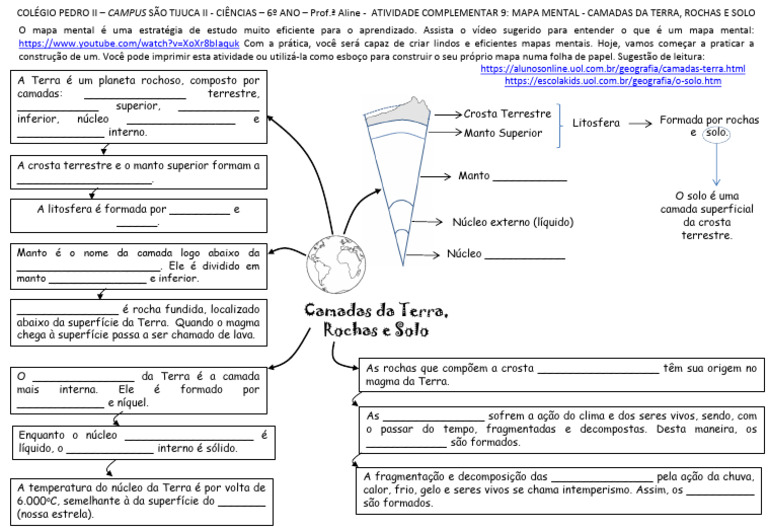 Mapa Mental Camadas Da Terra Rochas e Solo 15 de Maio | PDF | Terra | Rochas (Geologia)
