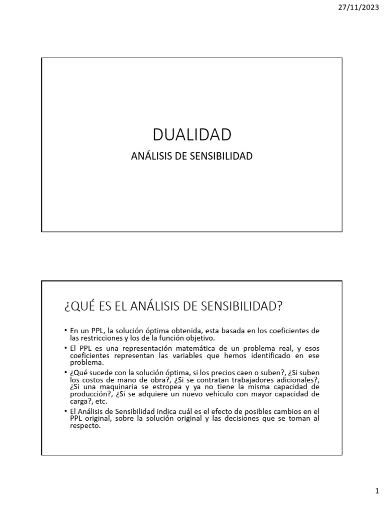 4. Dualidad Analisis de Sensibilidad | PDF | Análisis de sensibilidad | Matemáticas Aplicadas