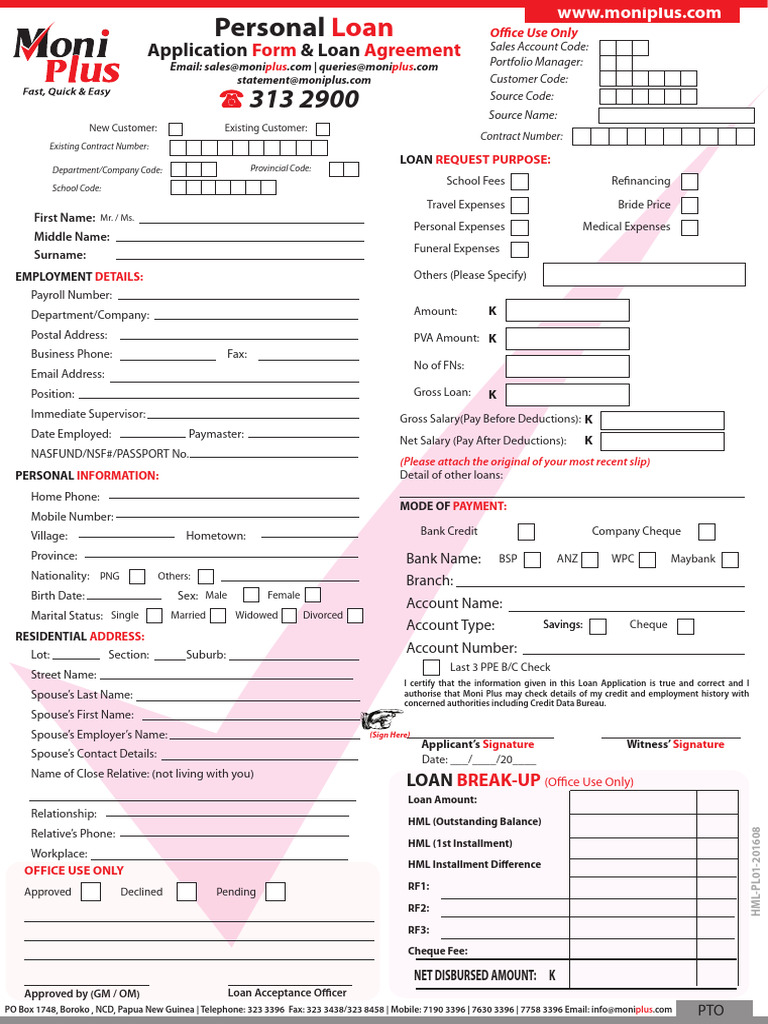 Moni Plus Loan Application Form | PDF | Bankruptcy | Loans