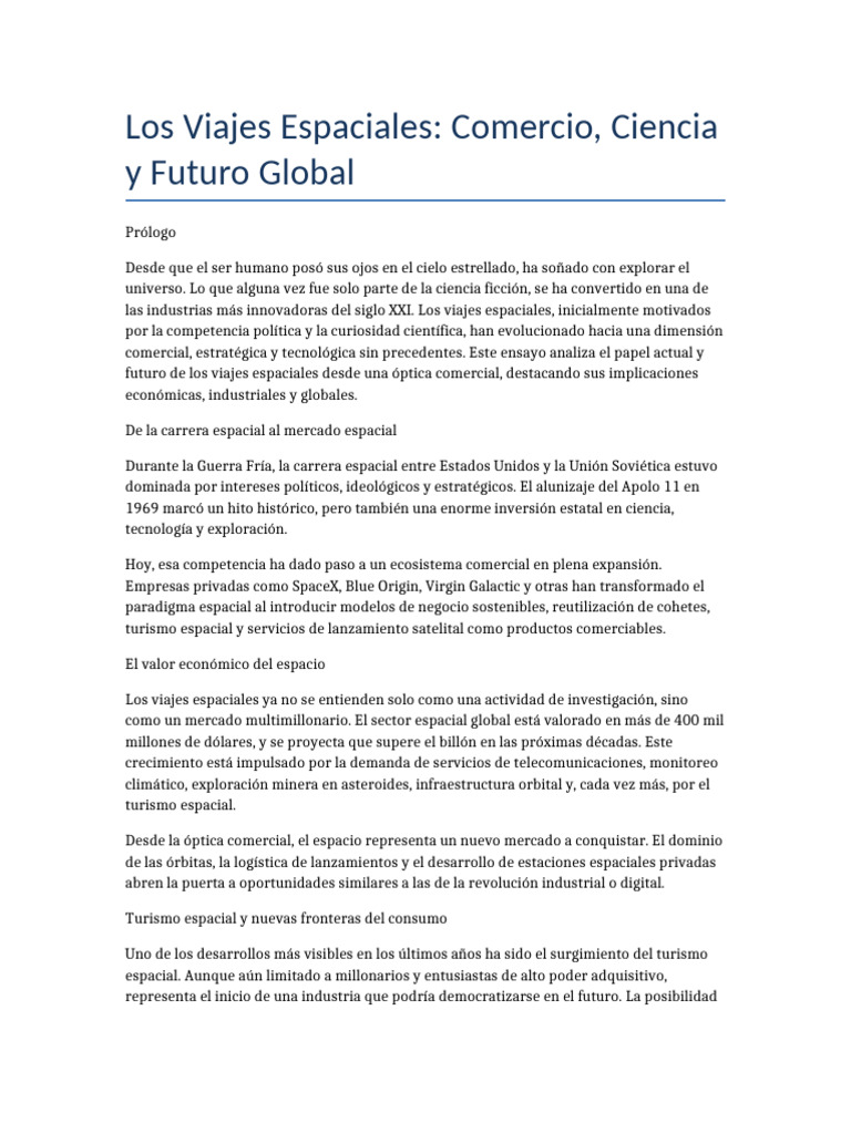 Viajes Espaciales: Comercio y Futuro | PDF | Vuelo espacial | Turismo