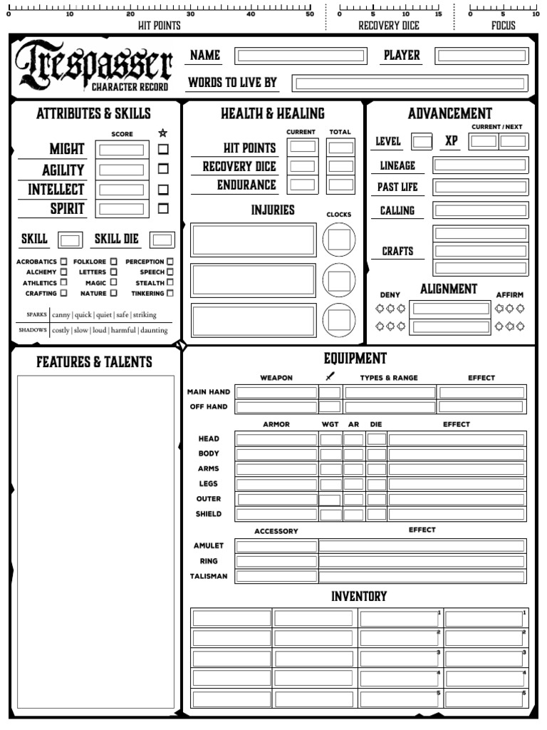 RPG Character Inventory & Stats Guide | PDF | Role Playing Games | Tabletop Games