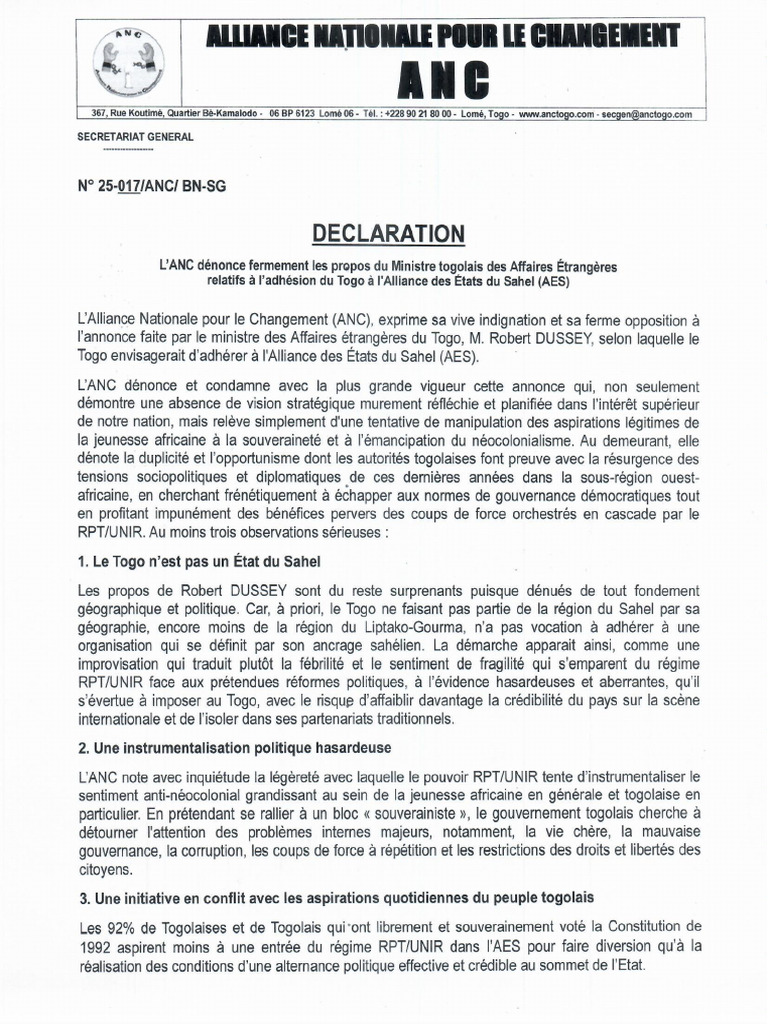 2025 Decla Pas de Rpt-unir a l'Aes | PDF