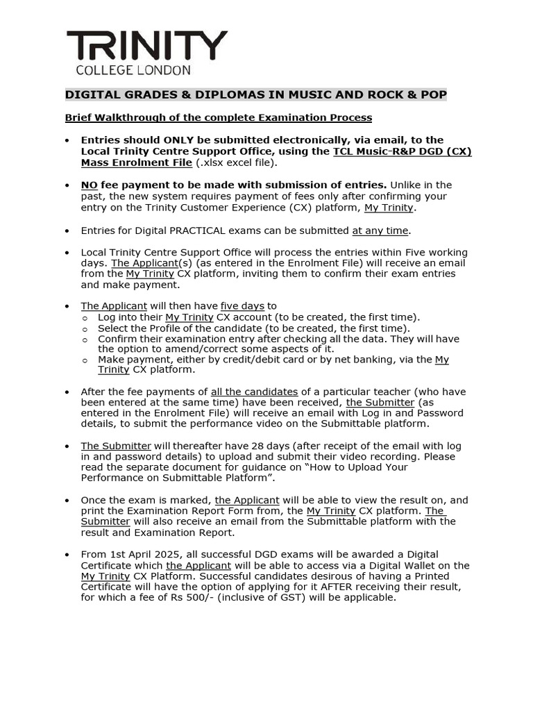 TCL Digital Exams Instructions (Music-R&p) | PDF | Point Of Sale