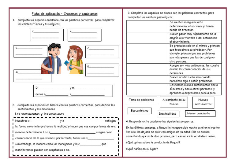 Ficha de Aplicación - Crecemos y Cambiamos | PDF | Las emociones ...