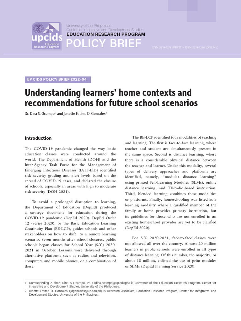 Understanding Learners Home Contexts and Recommendations for Future ...