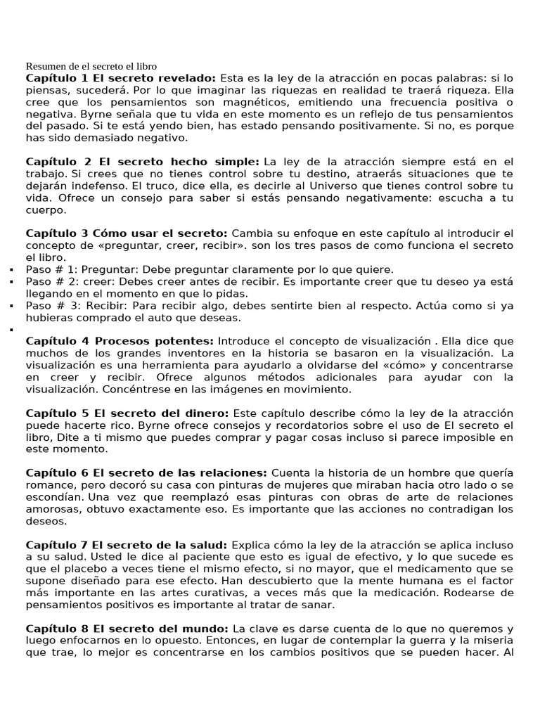 Resumen de El Secreto El Libro2 | PDF | Pensamiento | Ley de Atracción ...