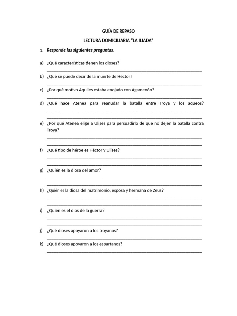 Repaso Iliada | PDF