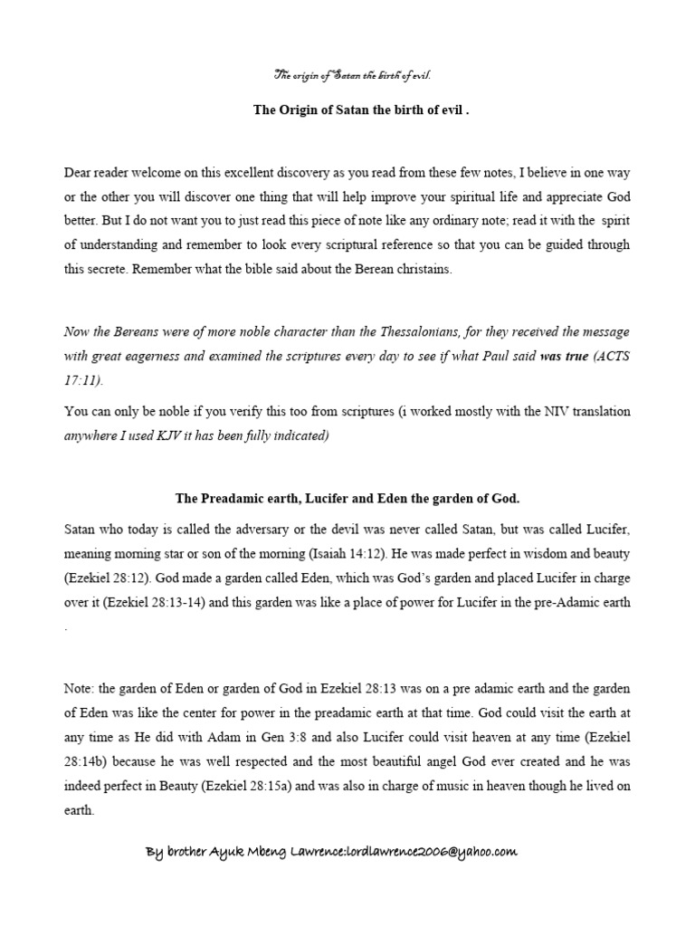 The Birth of Evil: Lucifer's Fall | PDF | Satan | Garden Of Eden