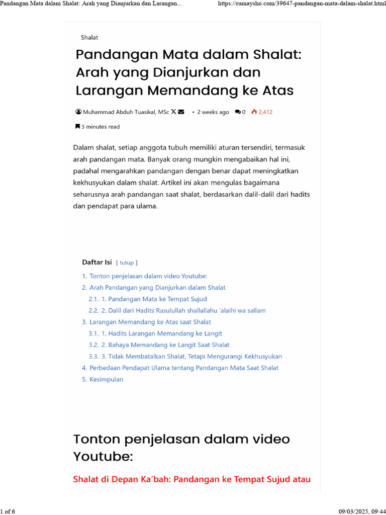 Pandangan Mata Dalam Shalat | PDF