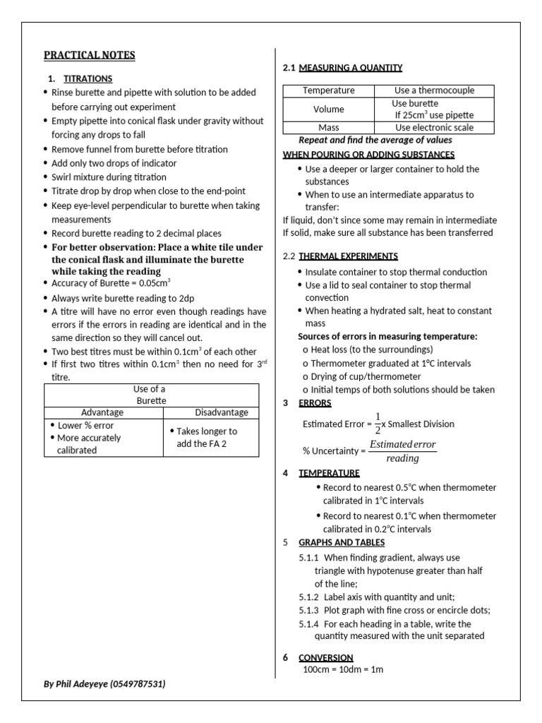 A - Level Chem Practical Notes | PDF | Thermometer | Temperature