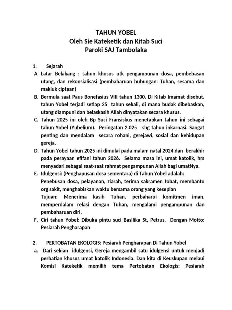 Pertobatan Ekologis di Tahun Yobel | PDF