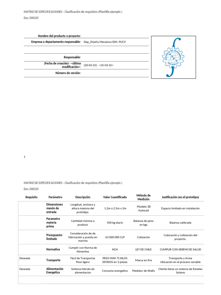 Matriz de Especificaciones - Contrato Cliente | PDF