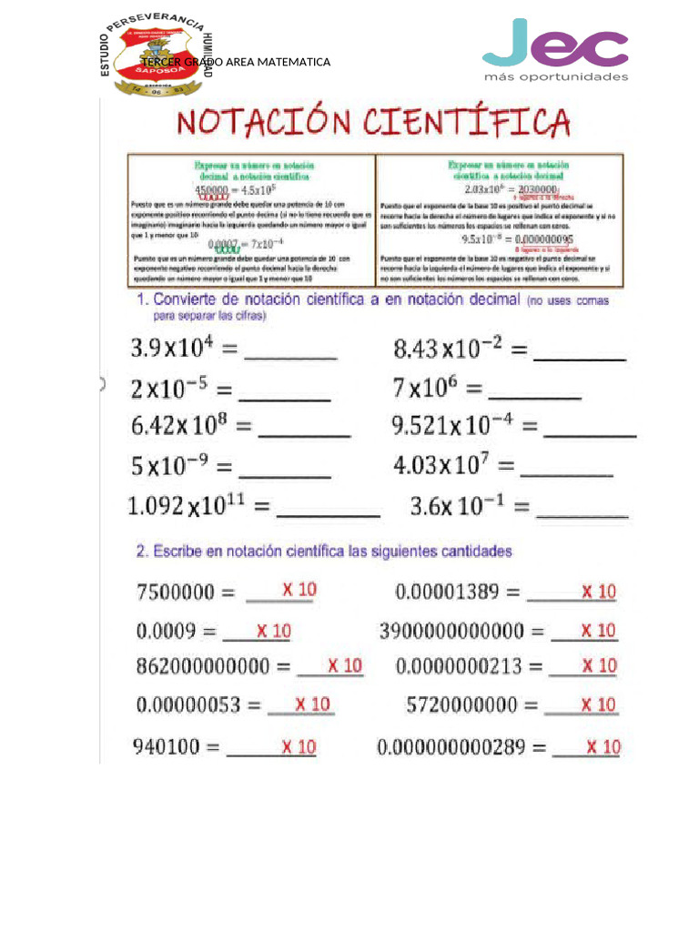 EJERCICIOS NOTACION CIENTIFICA | PDF