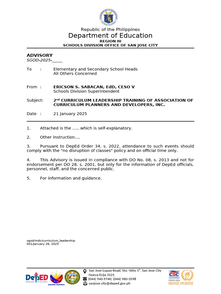 DA Sample Advisory | PDF