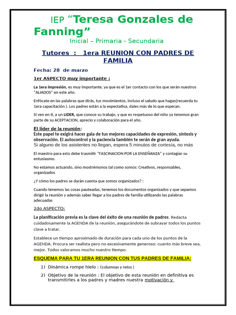 Primera Reunión con Padres IEP Fanning | PDF
