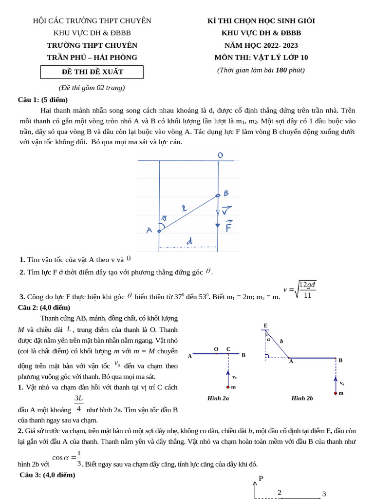 De Va Dap An de Xuat DHBB 2023 Mon Vat Ly - Khoi 10 - Chuyen Tran Phu - Hai Phong | PDF