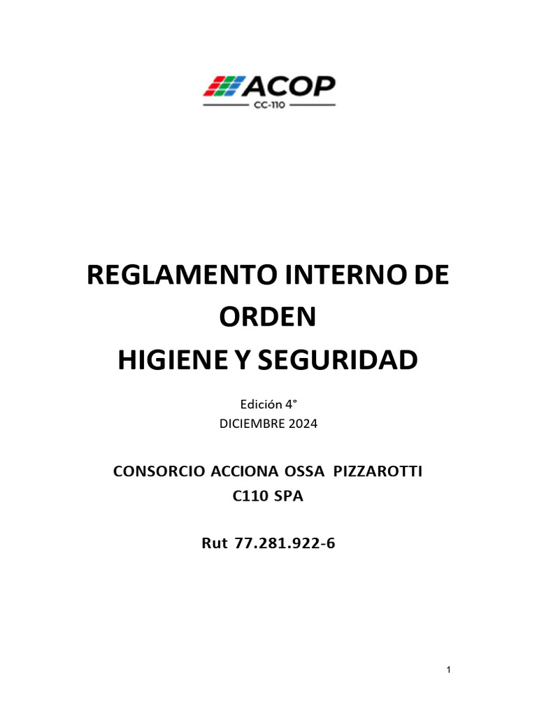Reglamento Interno de Higiene y Seguridad | PDF | Salario | Tiempo de ...