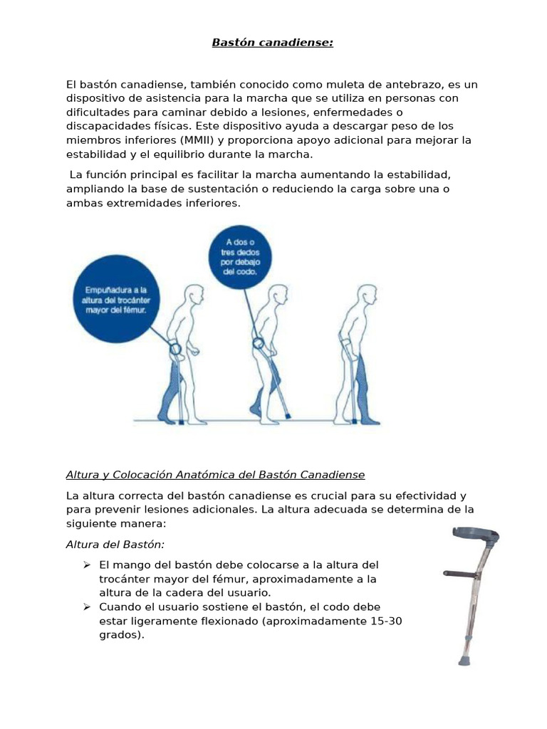Uso y Ajuste del Bastón Canadiense | PDF