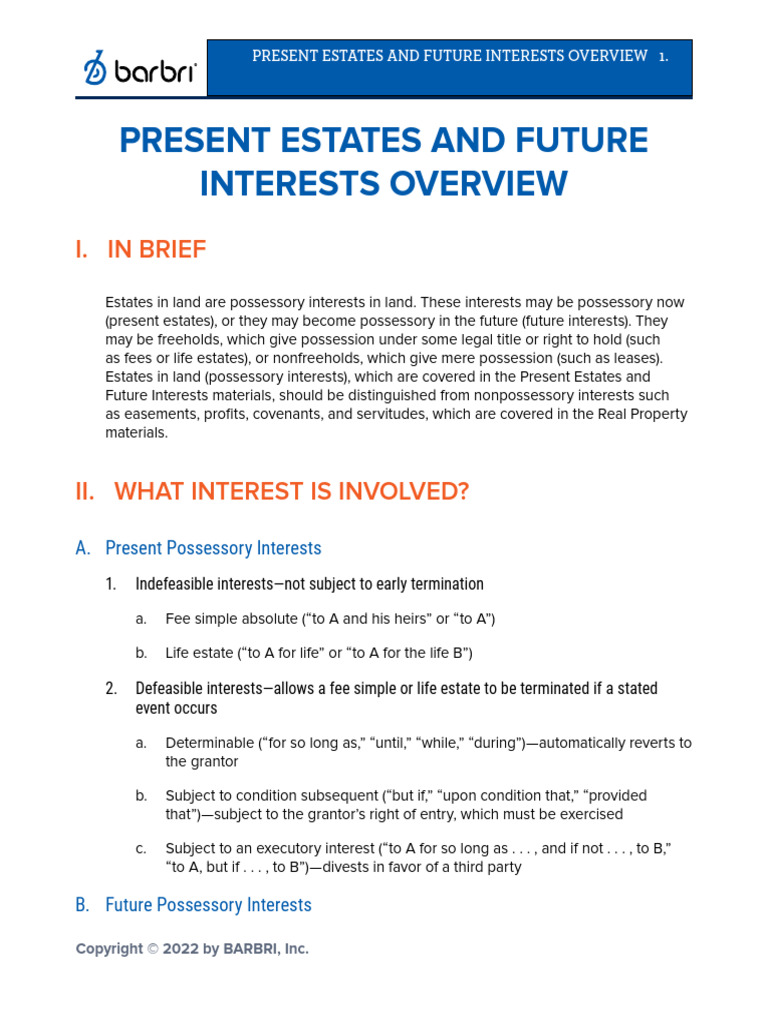 4.5a. Present Estate Future Interests Summary | PDF | Civil Law (Legal ...