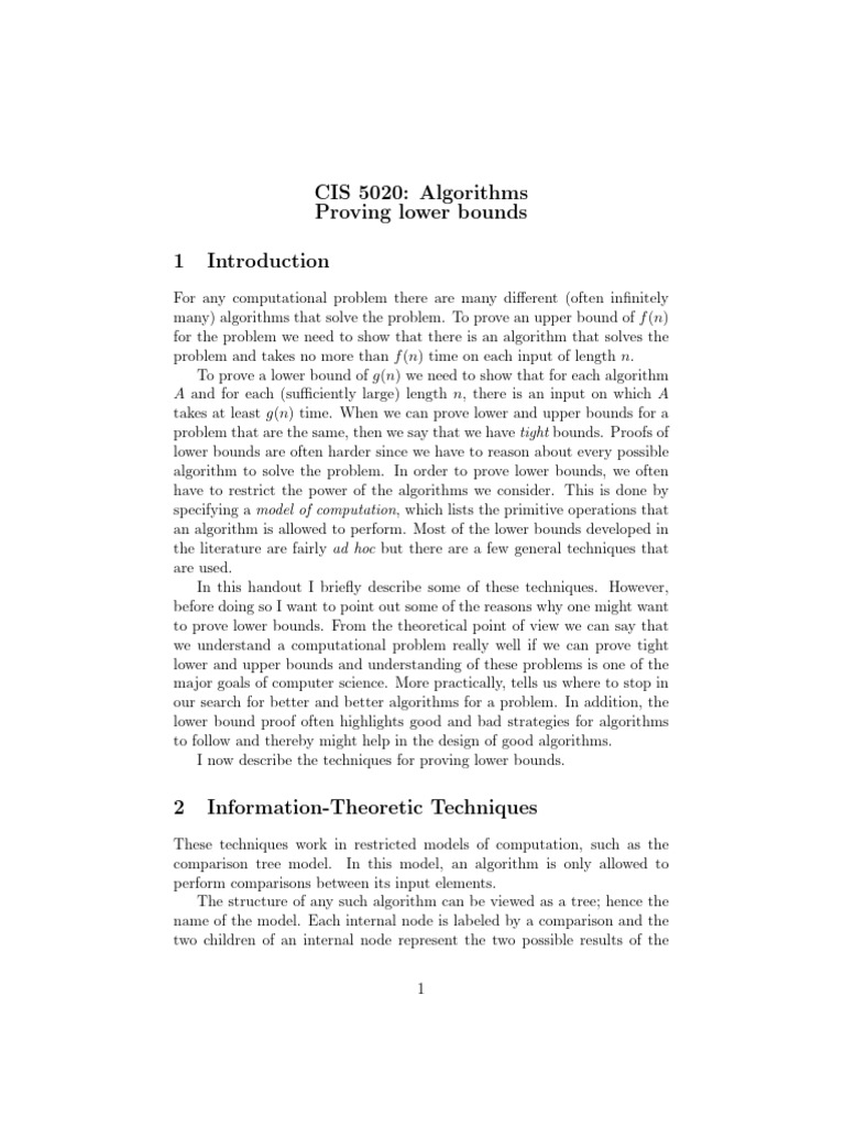 Lower Bounds | PDF | Time Complexity | Median