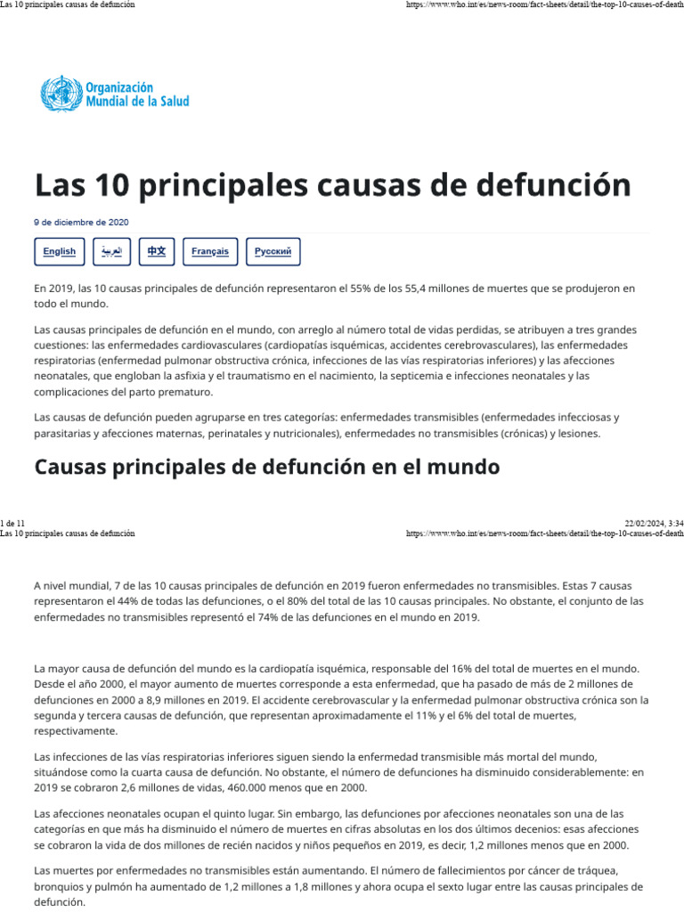 Principales causas de muerte en 2019 | PDF | Las enfermedades no ...