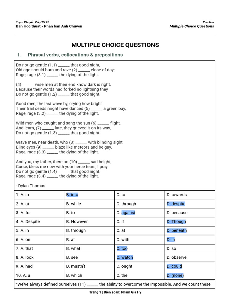 TCC'2528 - ACP3-9 - Lý Thuyết & Bài Tập - Multiple Choice Questions | PDF